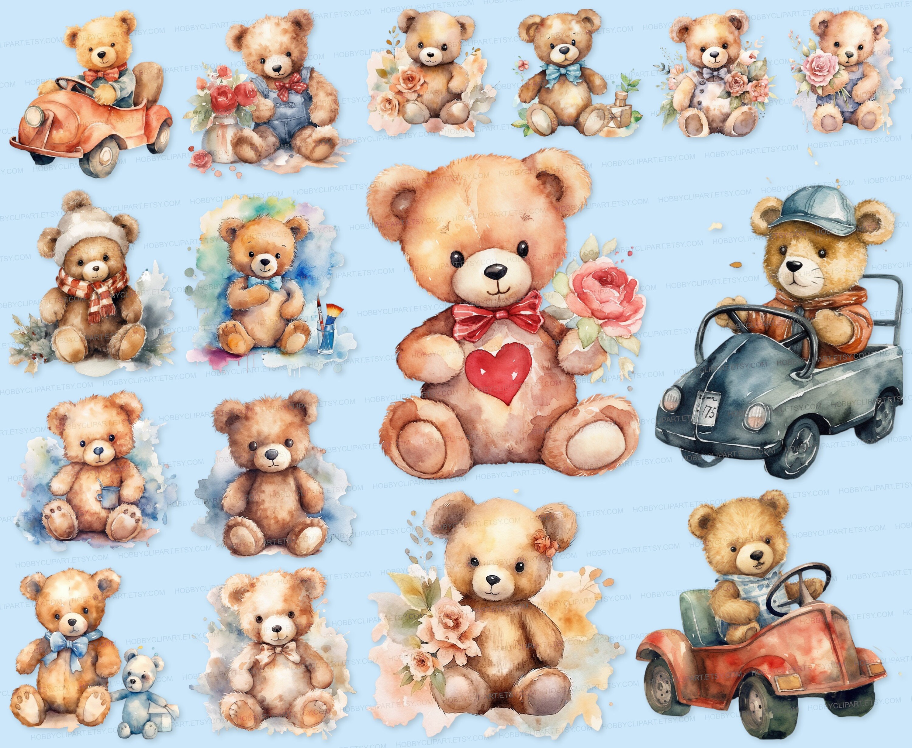 Watercolor Teddy Bear Clipart Set: PNG SVG Digital Download - Etsy
