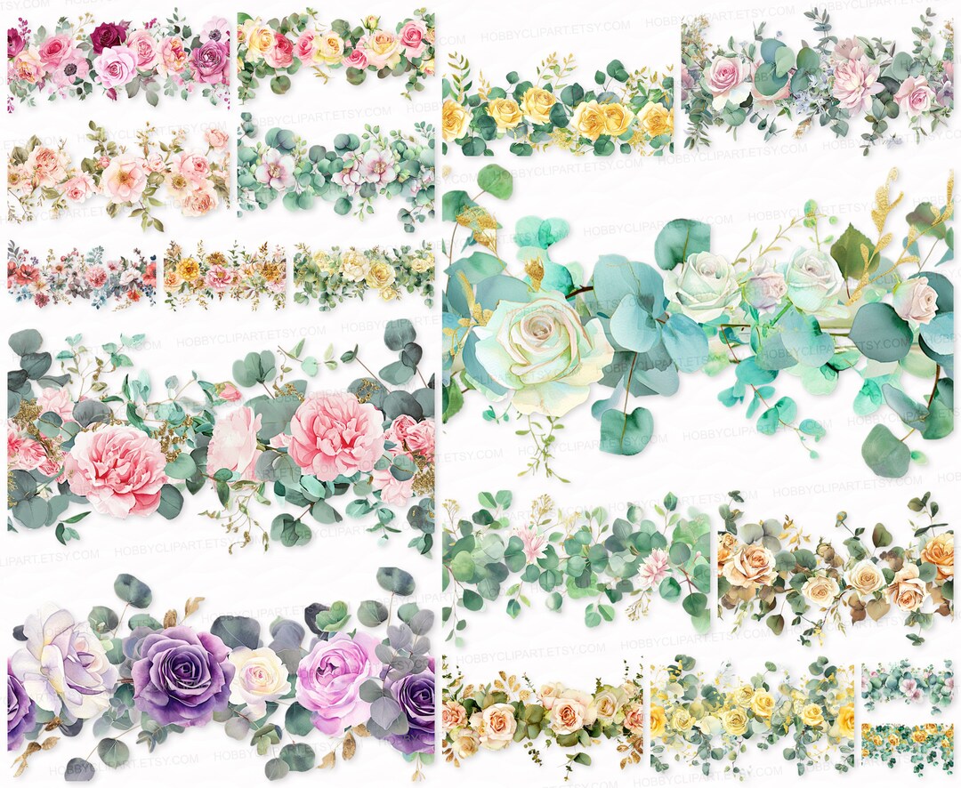 Floral Border Clipart Bundle: Watercolor Flower PNG, SVG (digital ...