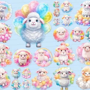 Watercolor Baby Sheep Clipart: Rainbow Lamb PNG SVG Set (digital ...