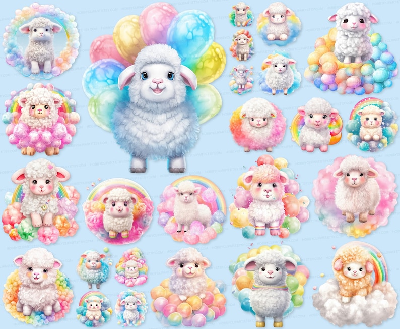 Watercolor Baby Sheep Clipart: Rainbow Lamb PNG SVG Set (digital ...