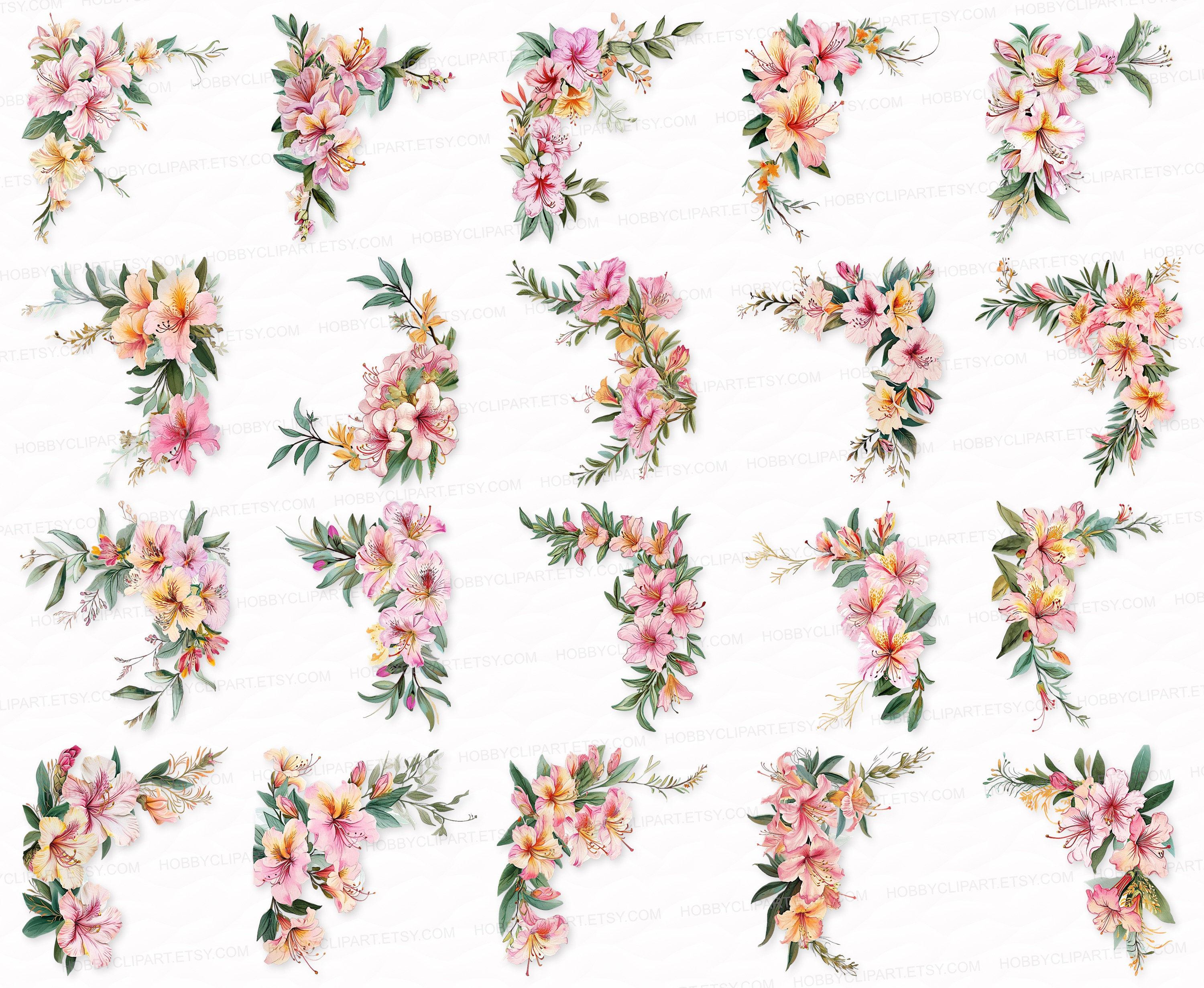 AZALEA Corner Flower Border PNG SVG Watercolor Clipart Set Flower ...