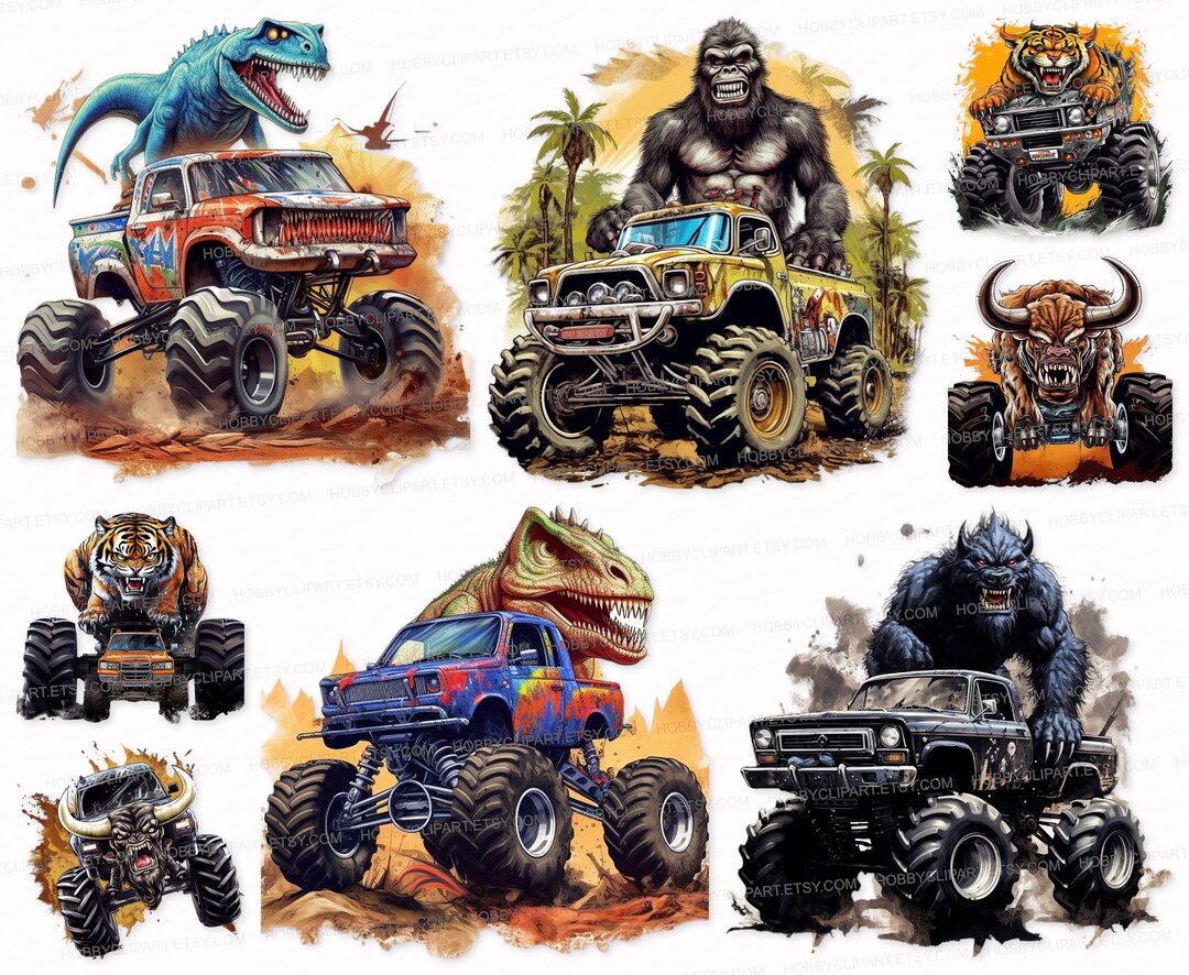 Watercolor Monster Truck Clipart Set: PNG SVG Illustration (Digital ...