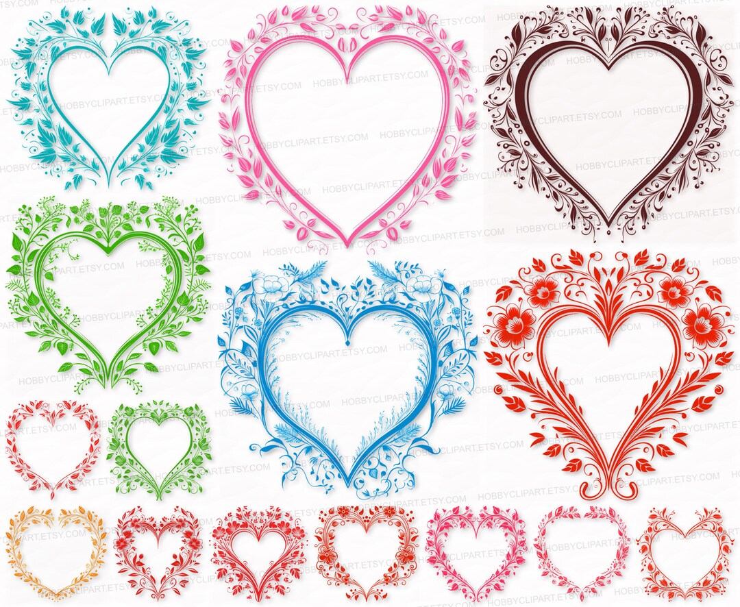 Floral Heart Clipart Bundle: 25 PNG SVG Ornaments (digital Download) - Etsy