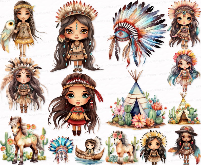 Cute Doll Indian 25 PNG SVG Bundle Watercolor Clip Art Clipart ...