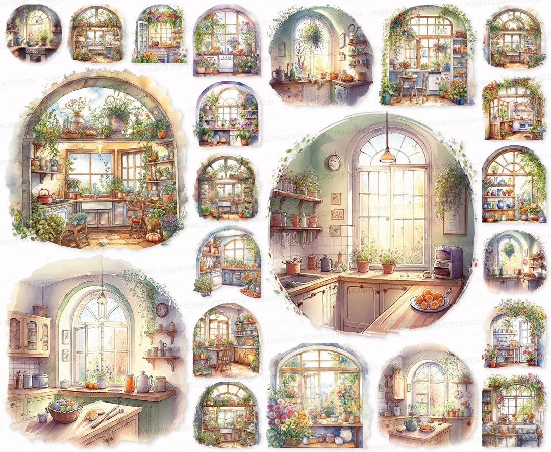 Cozy Kitchen Watercolor Clipart Set: PNG SVG Digital Download - Etsy