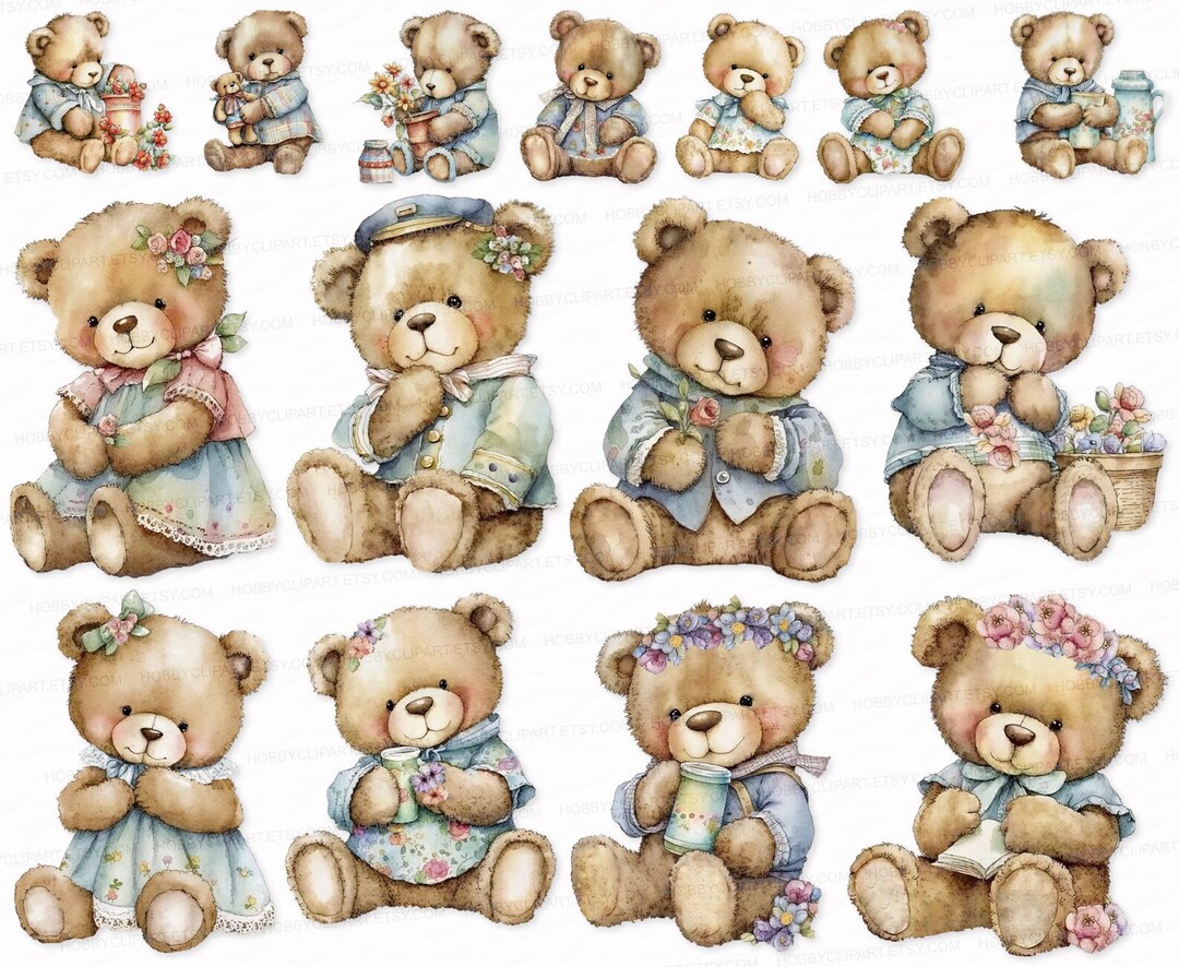 Watercolor Teddy Bear Clipart Set: PNG SVG Digital Download - Etsy