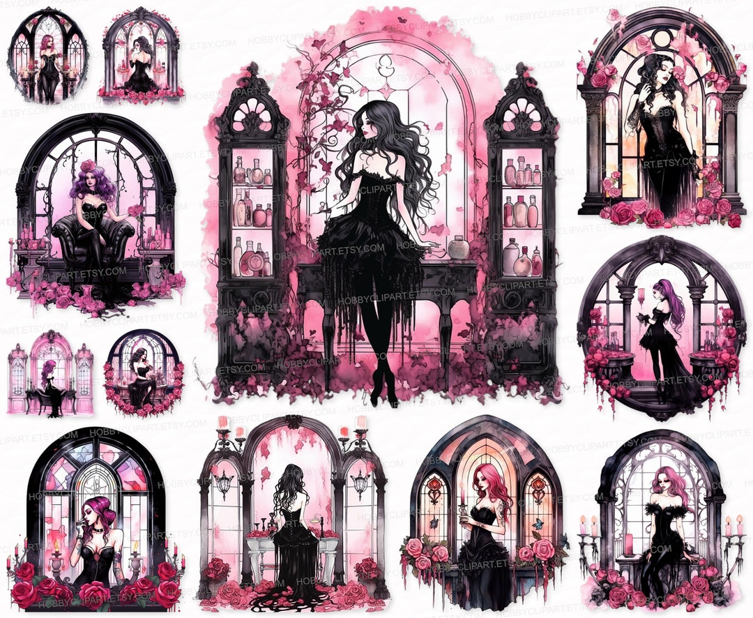 Goth Girl PNG SVG Watercolor Clipart Set Got Girl Sublimation Digital ...