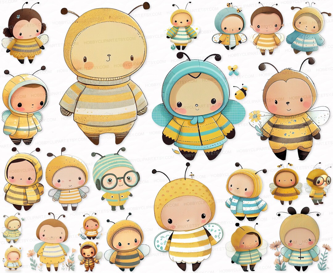 Cute Bee PNG SVG 24 Clipart Pack Transparent Background Digital ...