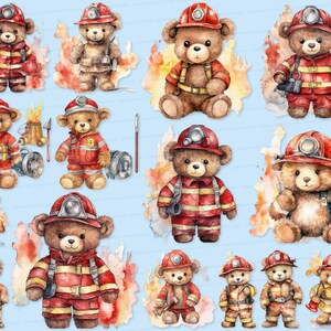 Teddy Bear Firefighter PNG SVG Watercolor Clipart Set Teddy Bear ...