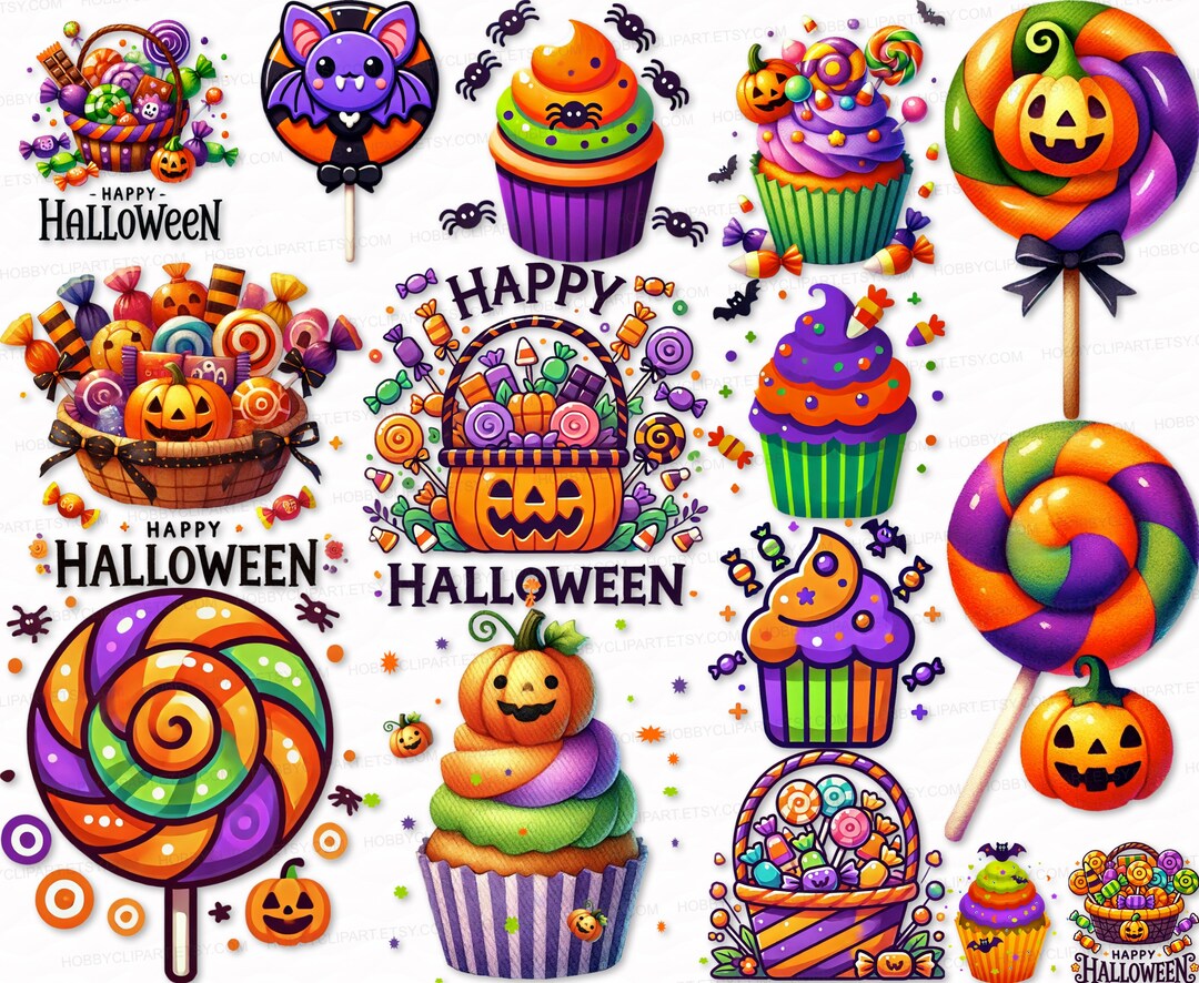 Halloween Candy Clipart Bundle, Kawaii Vector Graphics (digital ...