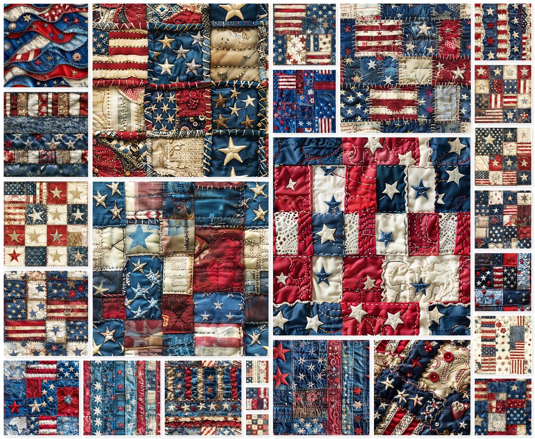 USA Flag Colors Paper Digital Seamless Patchwork Pack for Scrapbooking ...