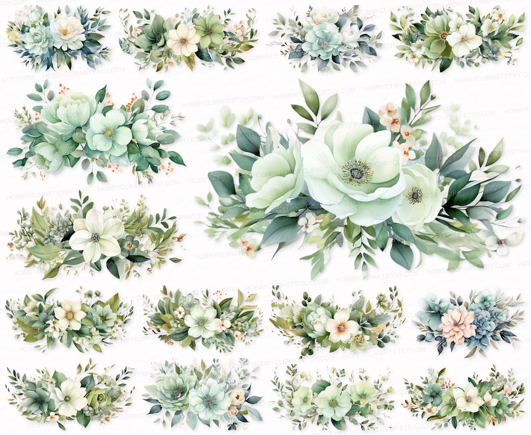 Green Floral Watercolor Borders Clipart: PNG SVG EPS (digital Download ...