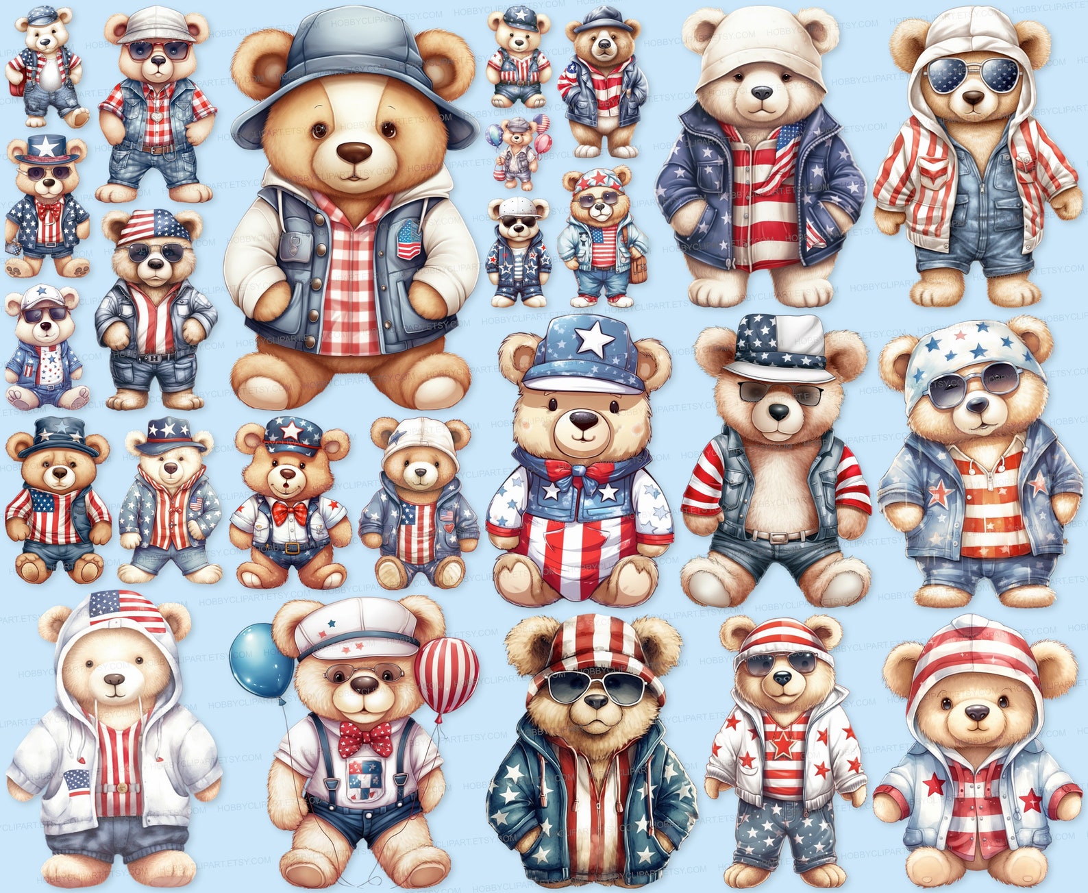 Patriotic Teddy Bear Clipart Set Patriotic Clip Art Teddy Bear ...