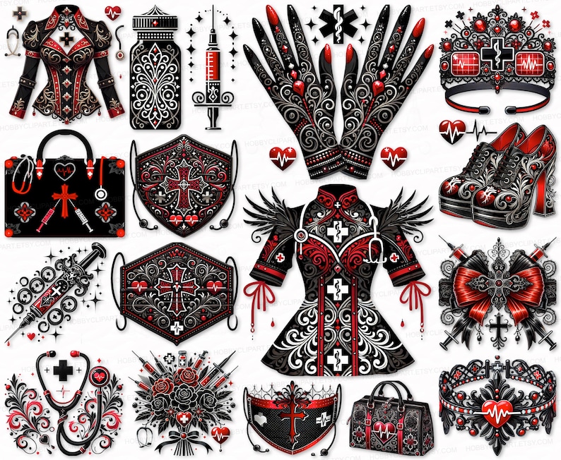 Gothic Nurse Clipart Bundle: 34 PNG SVG Images, Commercial Use (digital ...