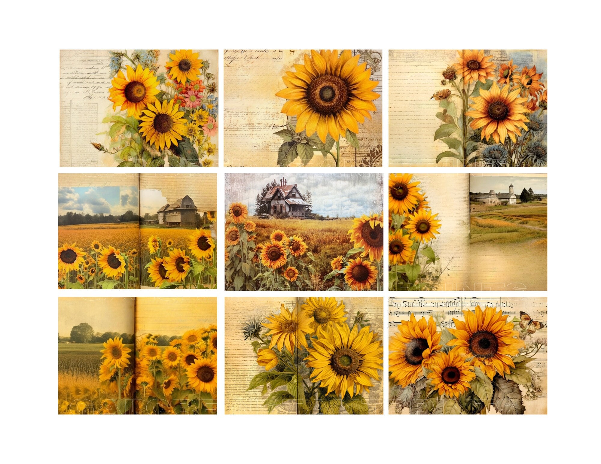 Sunflower Junk Journal Pages Vintage Style Sunflower Journal Kit ...