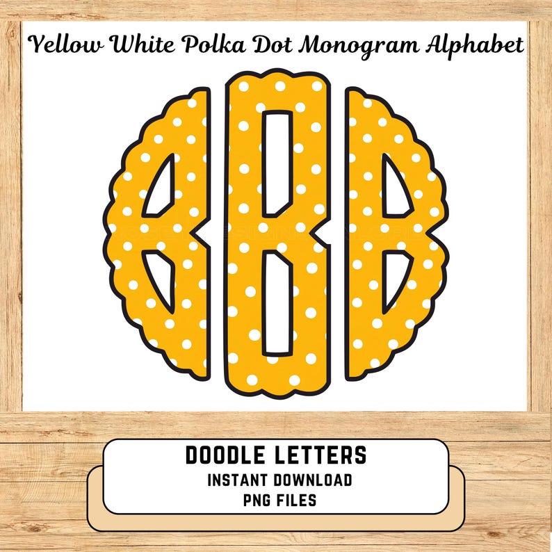 Yellow White Polka Dot Monogram Alphabet A-Z Digital Download Craft DIY ...