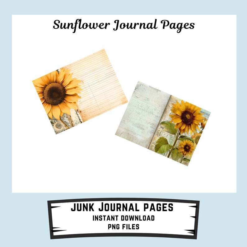 Sunflower Junk Journal Pages | Vintage Style Sunflower Journal Kit ...