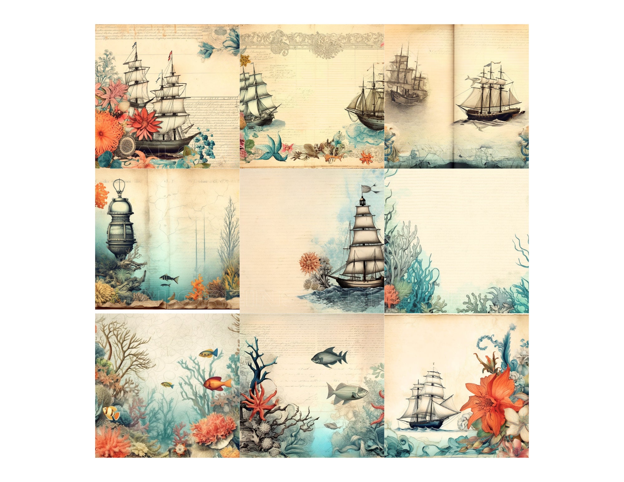 Under the Sea Journal Pages Vintage Style Under the Sea Journal Kit ...