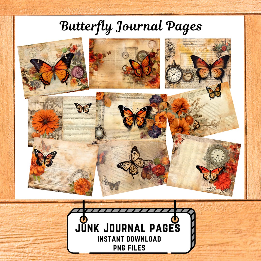 Butterfly Journal Pages | Vintage Style Butterfly Journal Kit | Instant ...