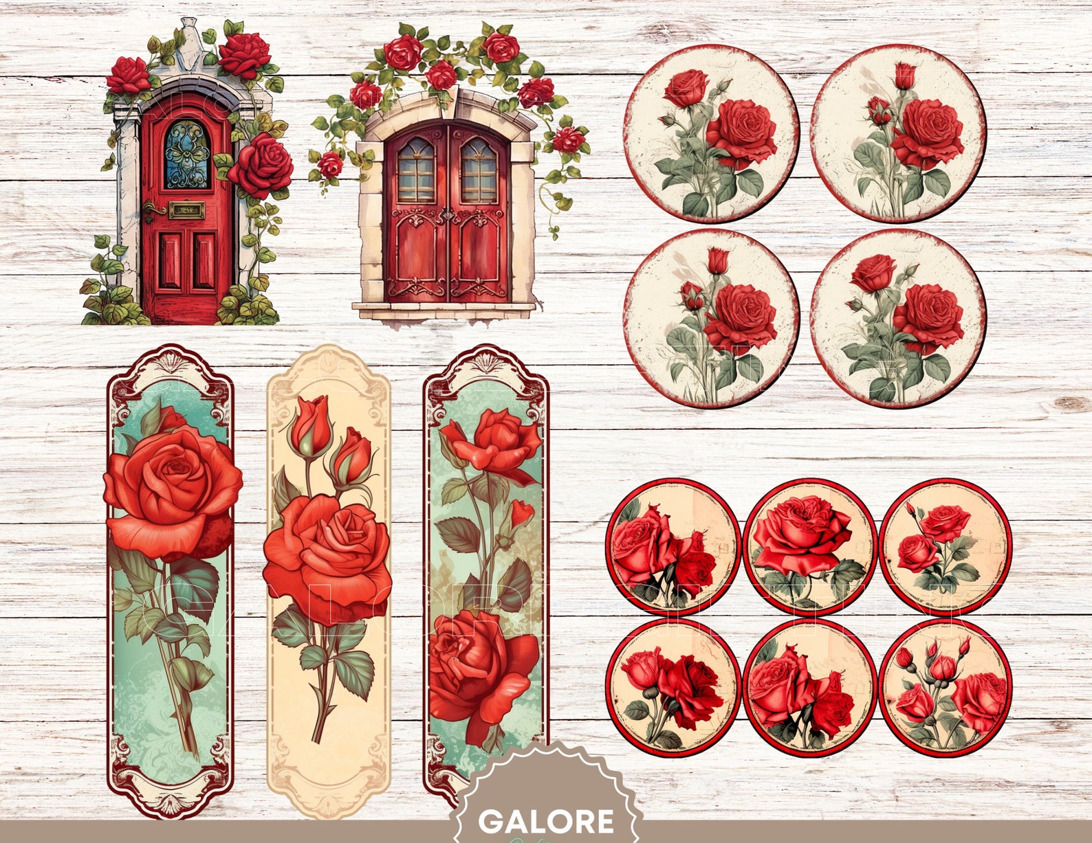 Red Roses Fussy Cuts Instant Download Printable Junk Journal Sheets ...