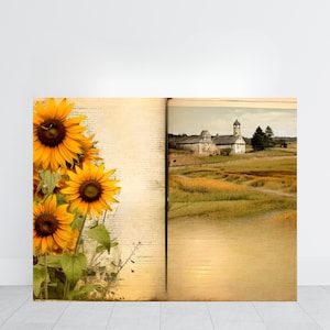 Sunflower Junk Journal Pages | Vintage Style Sunflower Journal Kit ...