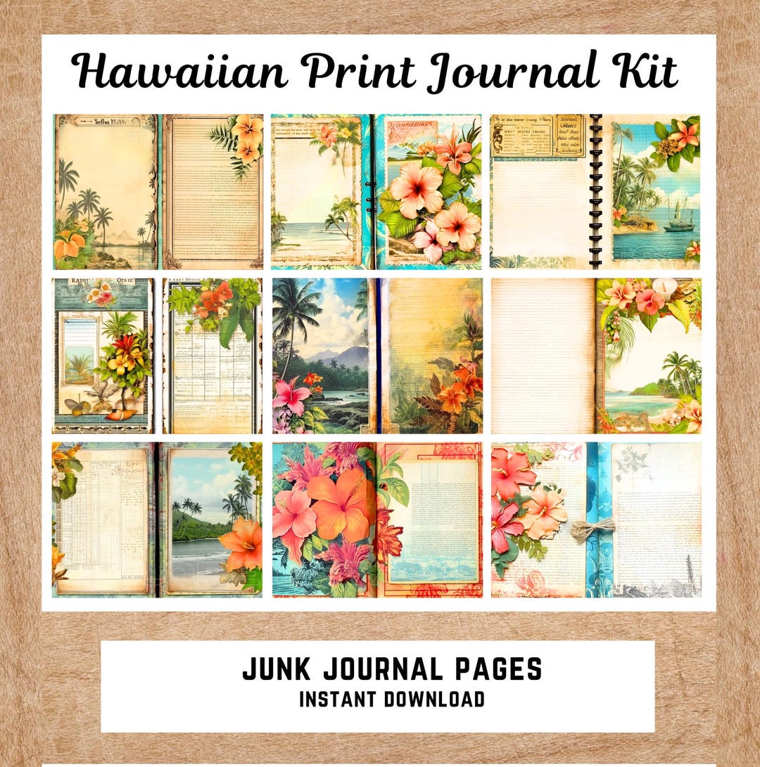 Hawaiian Print Journal Kit | Vintage Style Nature Junk Journal Kit ...