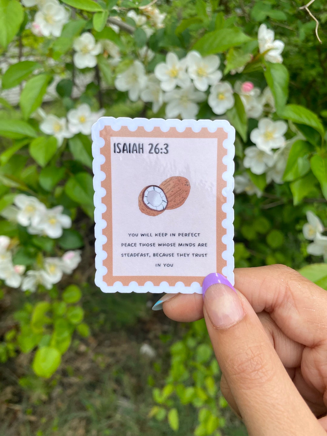 Isaiah 26:3 Coconut Stamp Sticker | Christian Stickers | Bible Stickers ...