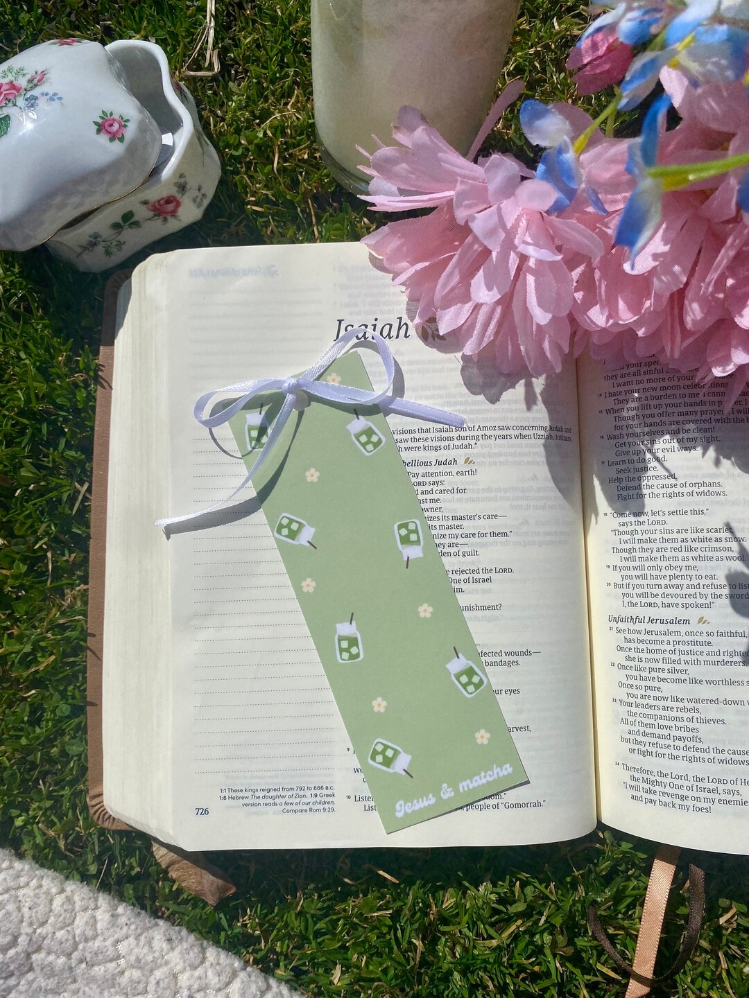Jesus & Matcha Bookmark | Bookmarks | Christian Bookmarks | Bible ...