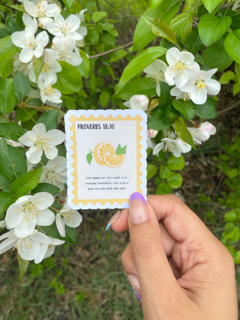 Proverbs 18:10 Lemon Stamp Sticker Christian Stickers Bible Stickers ...