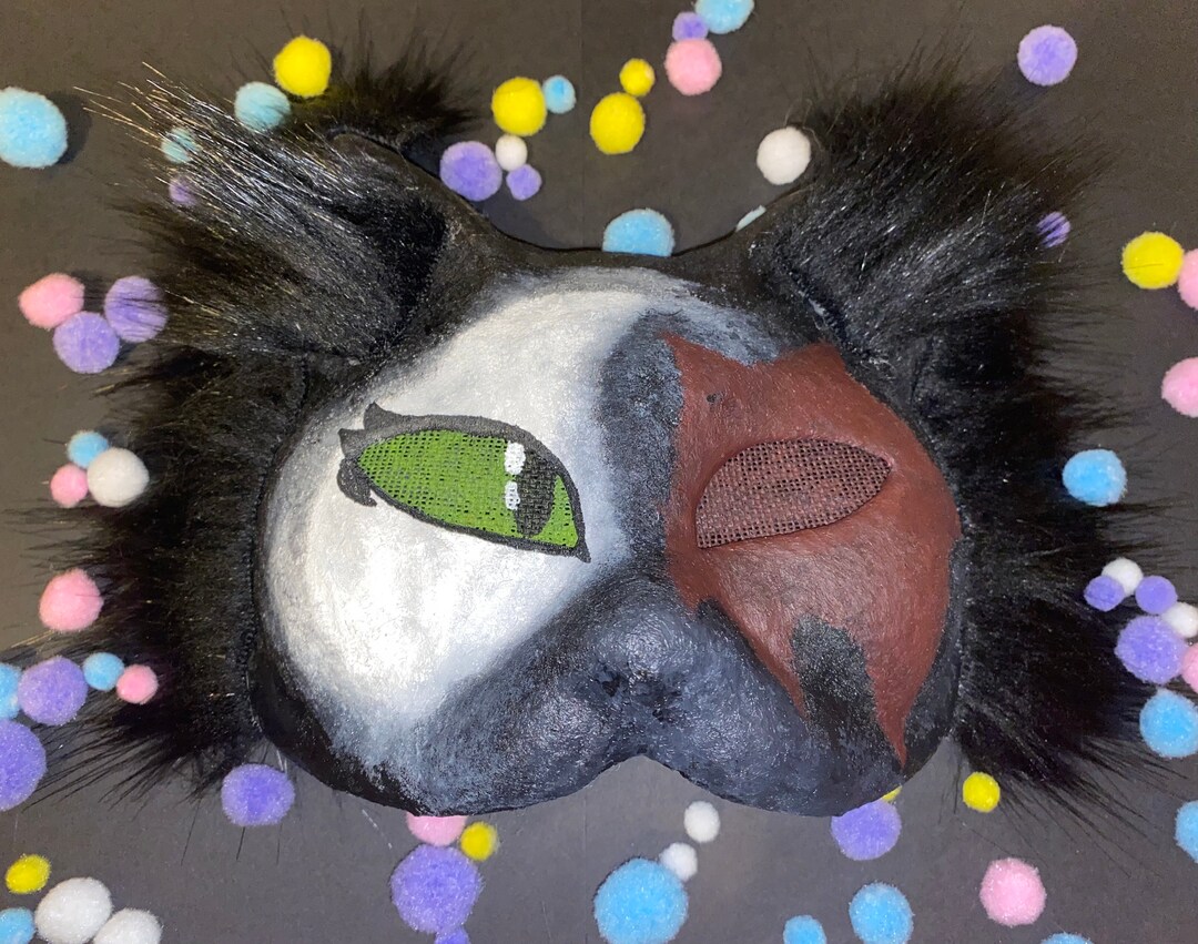 Plastic Furry Therian Costume Cat Mask Black and White - Etsy