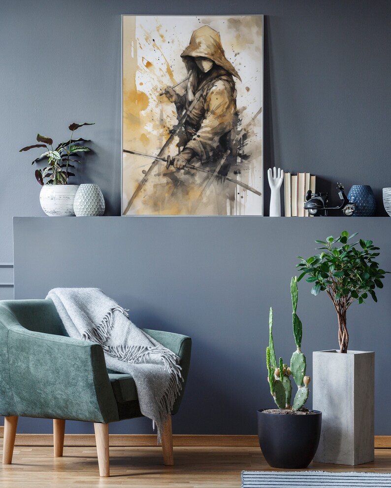 Abstract Samurai Ink Painting, Japanese Warrior Digital Download, Wall ...