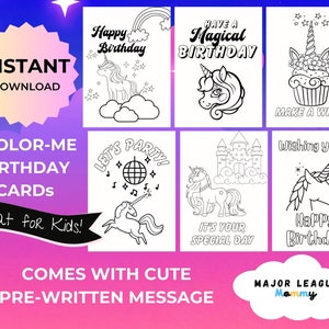 6-pack Unicorn Color Your Own PRINTABLE Birthday Cards, Color Me Card ...
