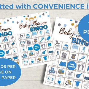 30 Blue Baby Shower Bingo Game Cards Printable, Blue Theme Baby Shower ...