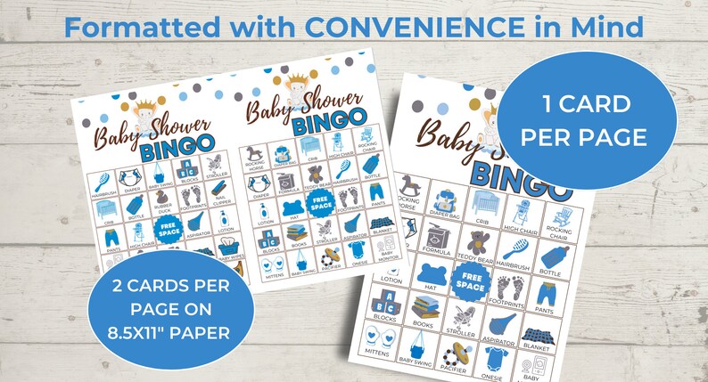 30 Blue Baby Shower Bingo Game Cards Printable, Blue Theme Baby Shower ...