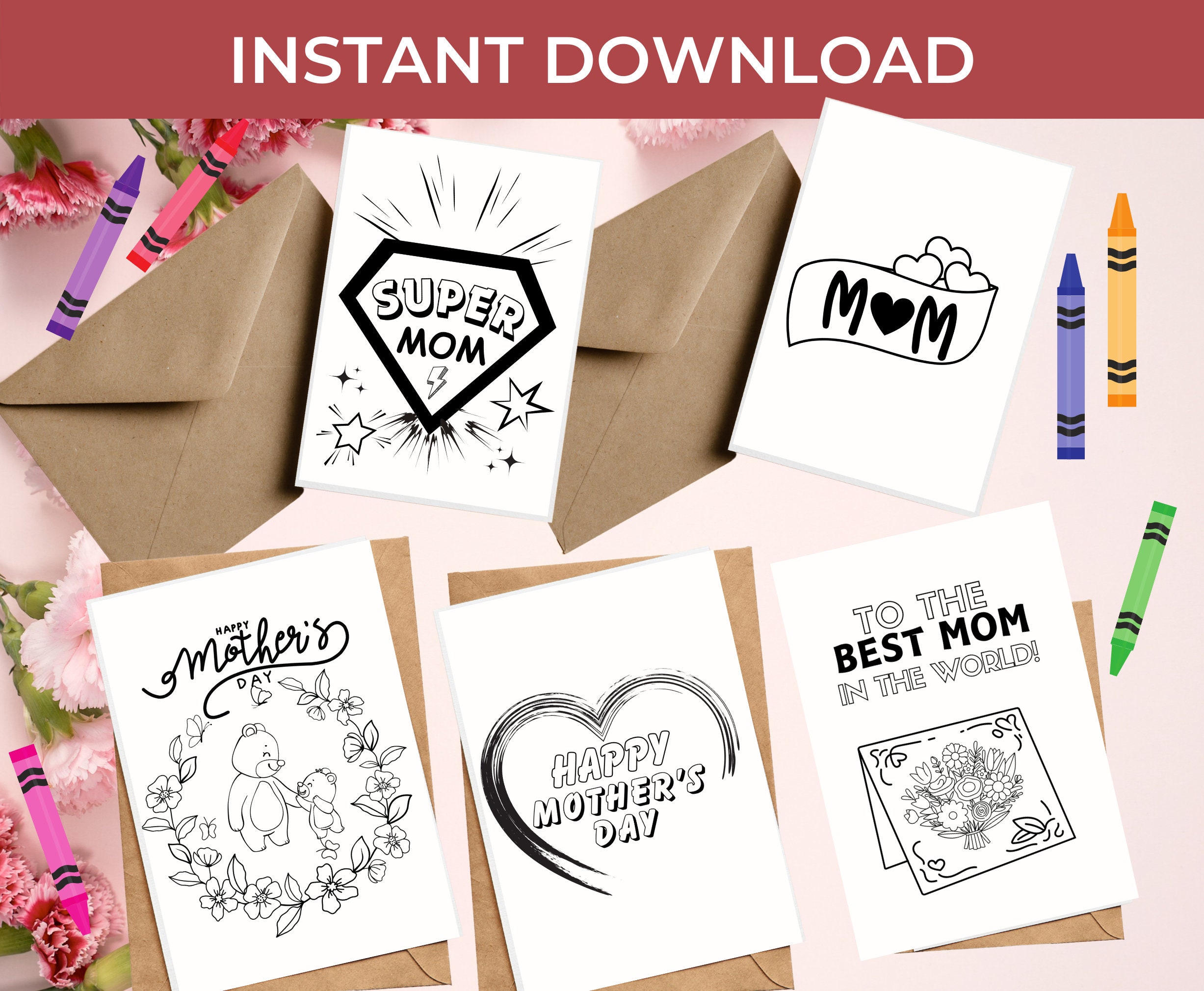 Happy Mother's Day Cards, Mother's Day Printable Card, Coloring Cards ...