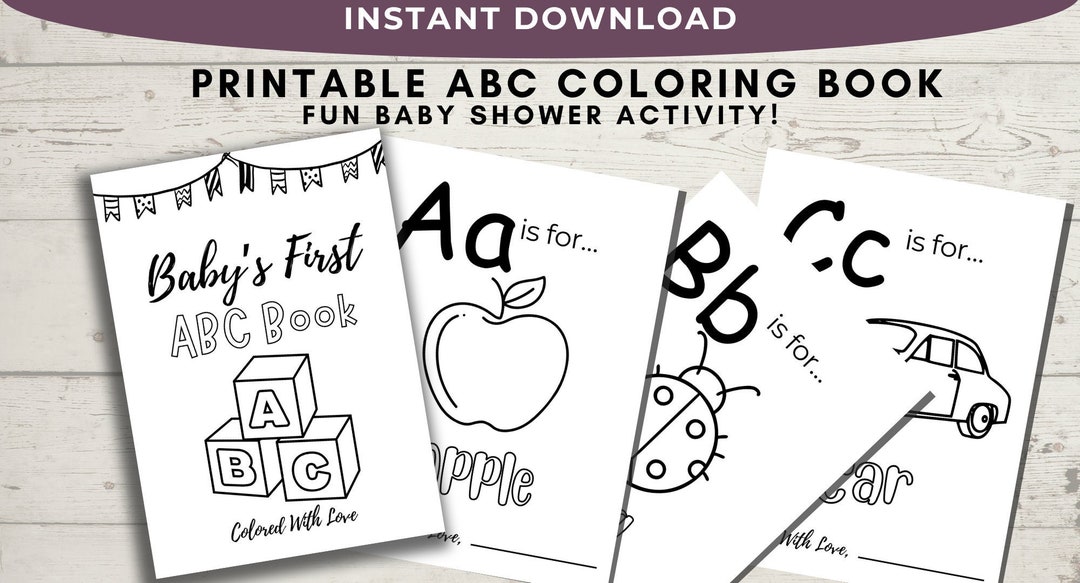 ABC Book Baby Shower Activity, Coloring Pages, Baby's First ABC Book ...