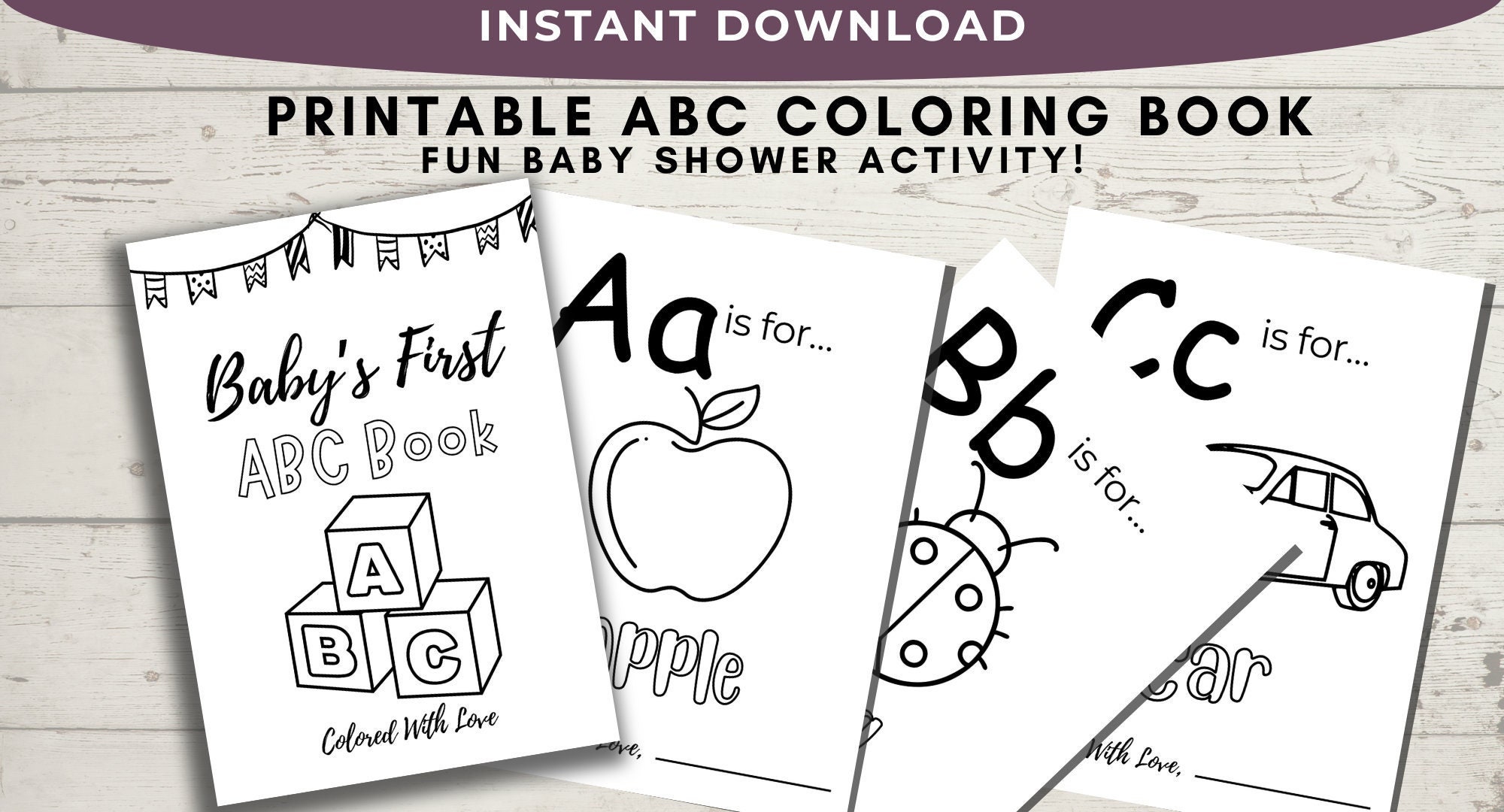 ABC Book Baby Shower Activity, Coloring Pages, Baby's First ABC Book ...