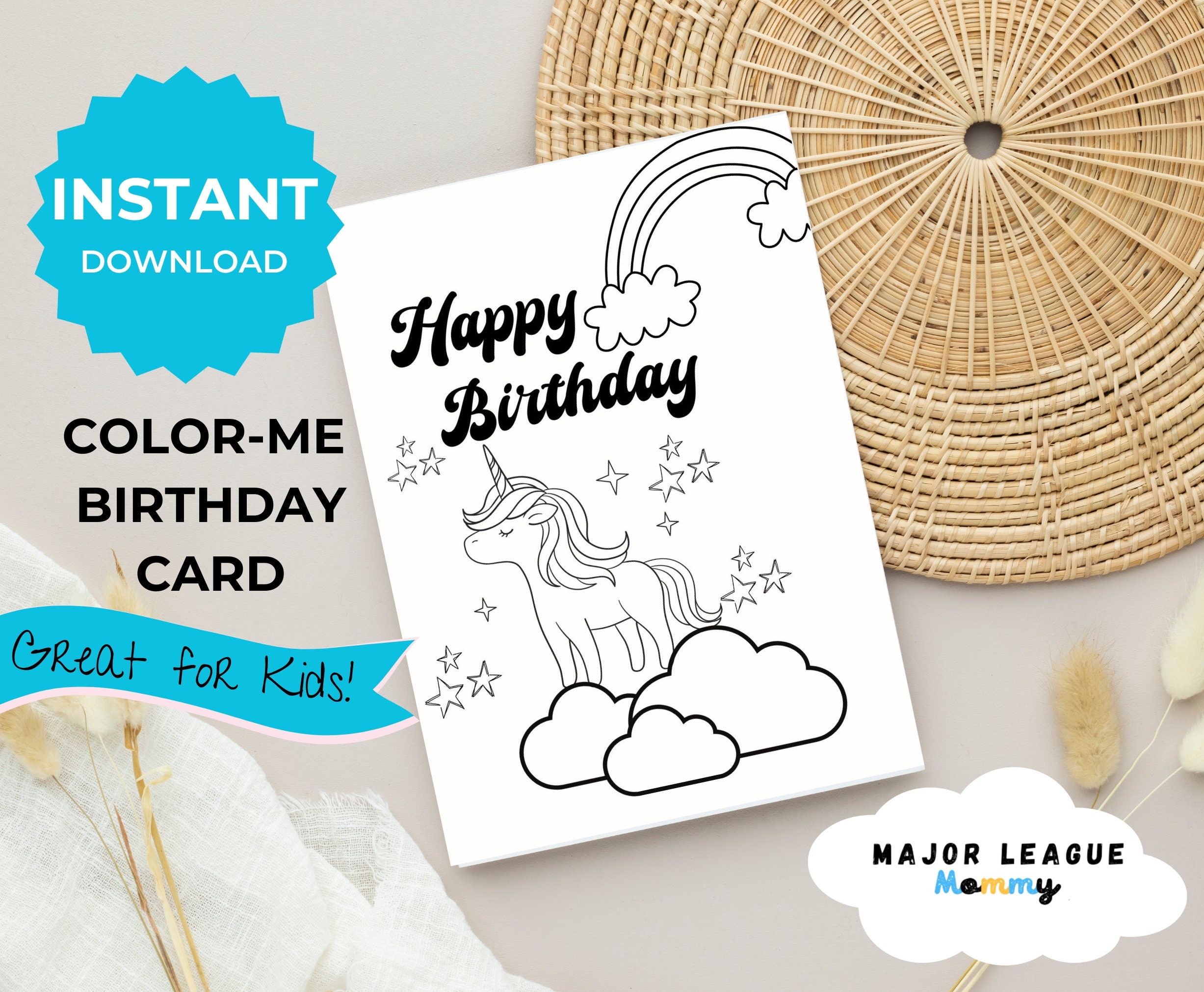 Printable Unicorn Birthday Card, Happy Birthday Unicorn Card, Coloring ...