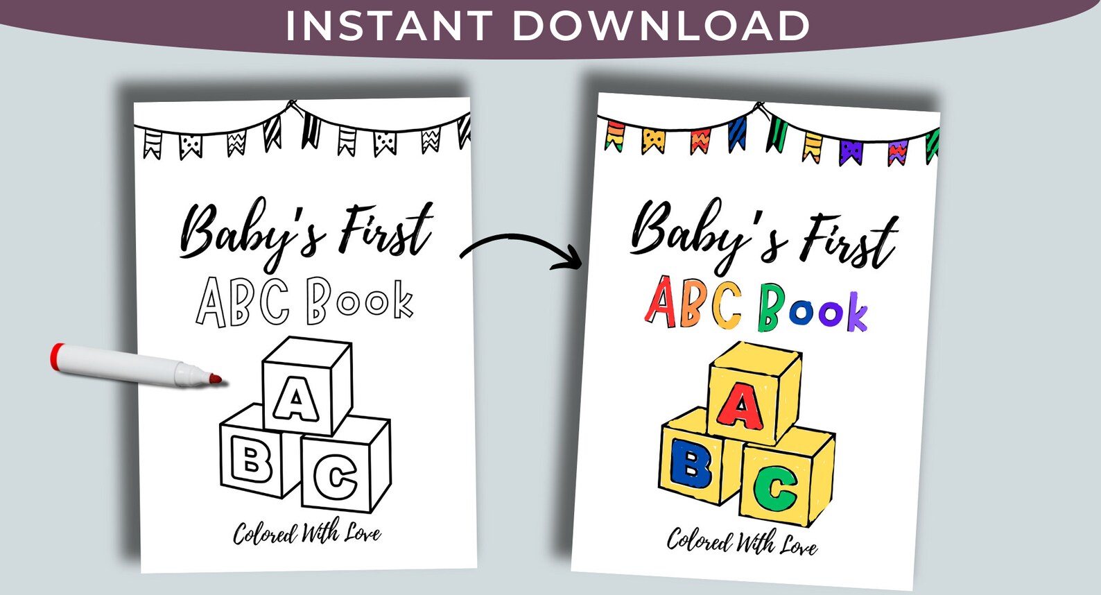 ABC Book Baby Shower Activity, Coloring Pages, Baby's First ABC Book ...