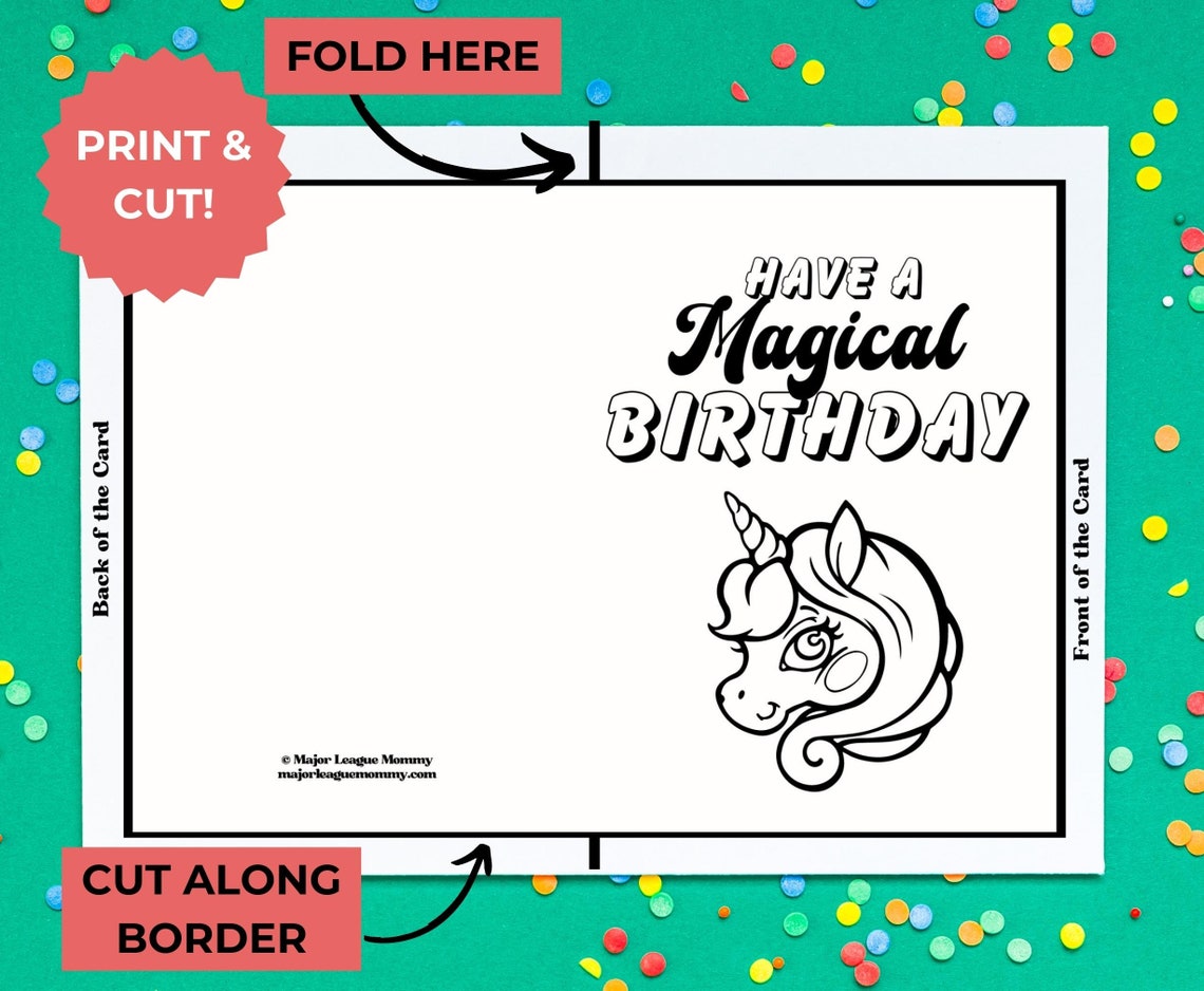 Digital Download Printable Unicorn Card, Coloring Birthday Cards ...