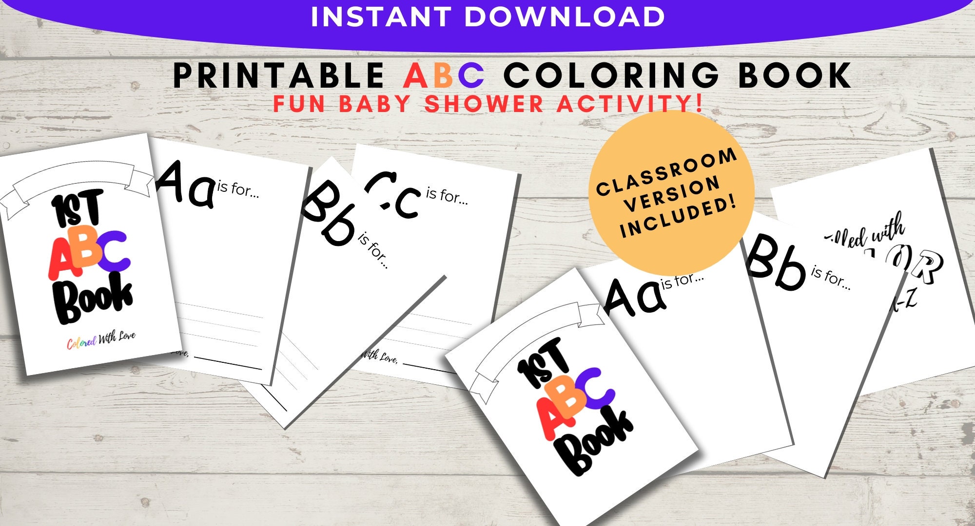 ABC Coloring Book, DIY ABC Book Baby Shower Game, Baby's 1st Book ...