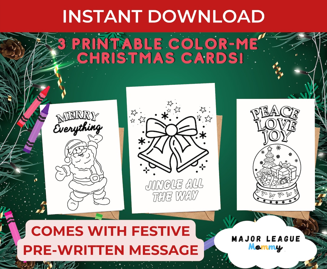 Printable Christmas Coloring Cards for Kids, Color-me Cards, Holiday ...