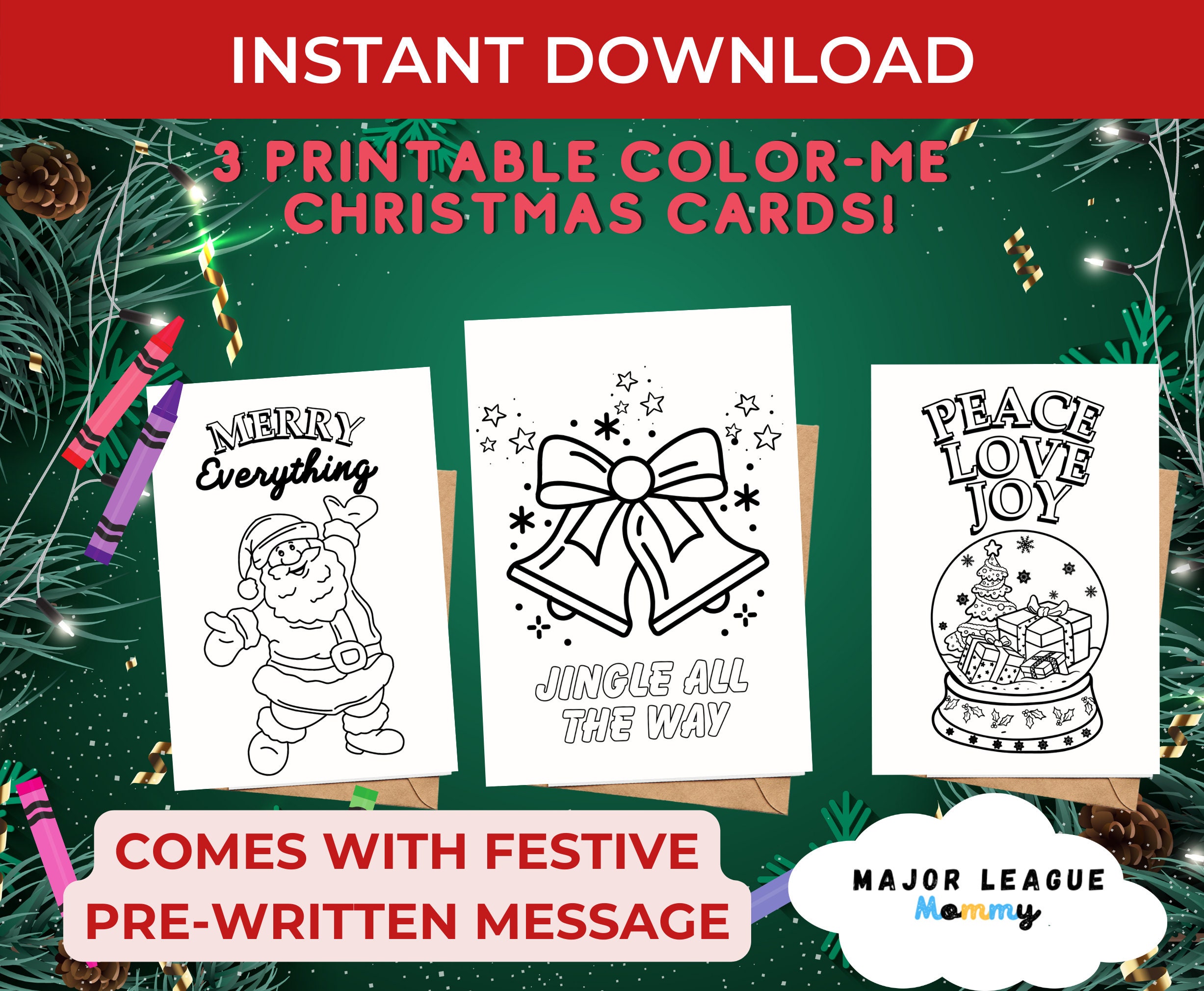 Printable Christmas Coloring Cards for Kids, Color-me Cards, Holiday ...