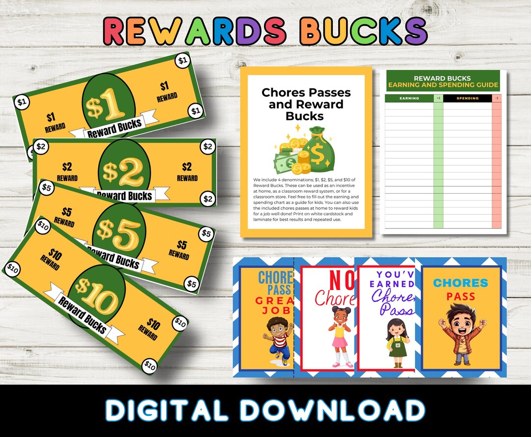Printable Rewards Bucks for Classroom & Home, Chores Bucks, Chores ...