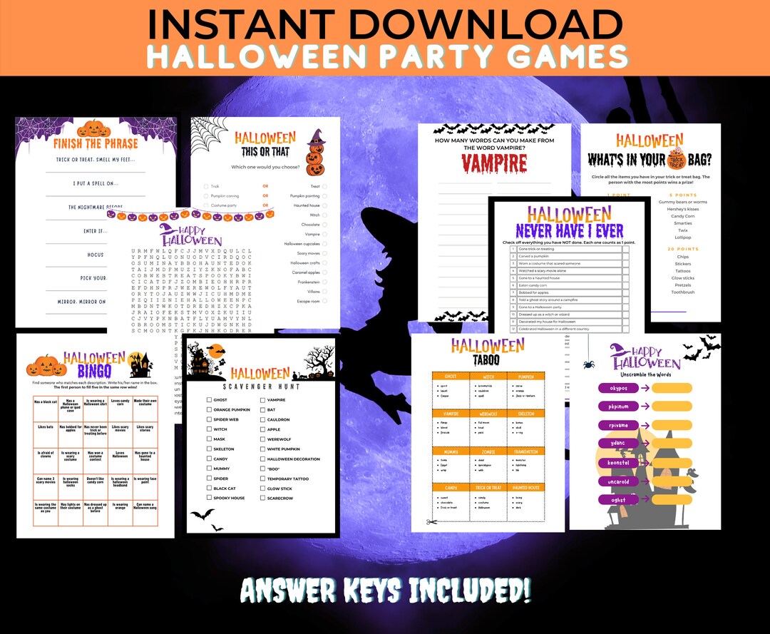 Halloween Games Bundle for Kids, Printable Party Games for Classroom ...
