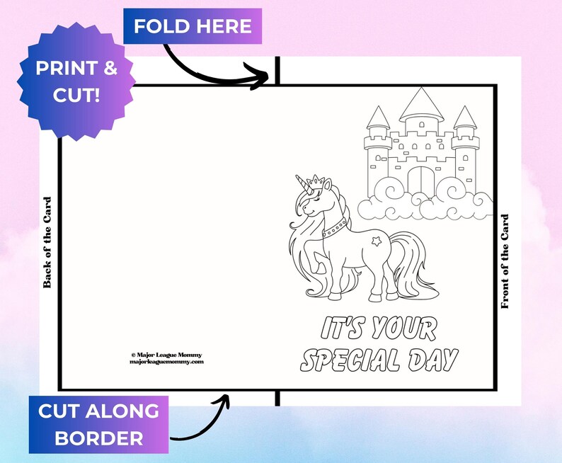 Unicorn Birthday Card, Printable Coloring Birthday Card, Instant ...