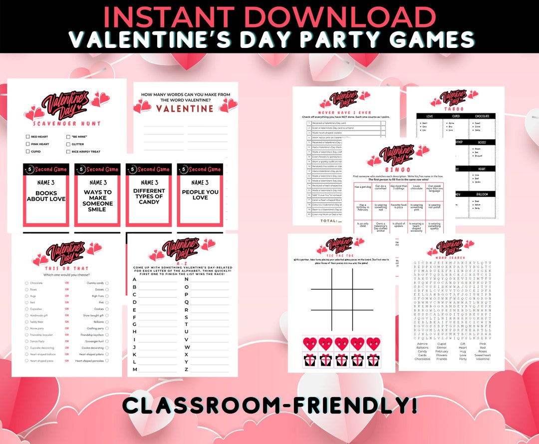 Printable Valentine's Day Game Bundle, Valentine's Day Activities for ...