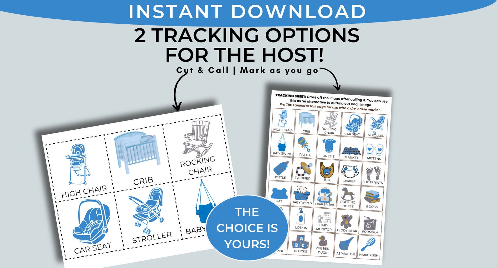 30 Blue Baby Shower Bingo Game Cards Printable, Blue Theme Baby Shower ...