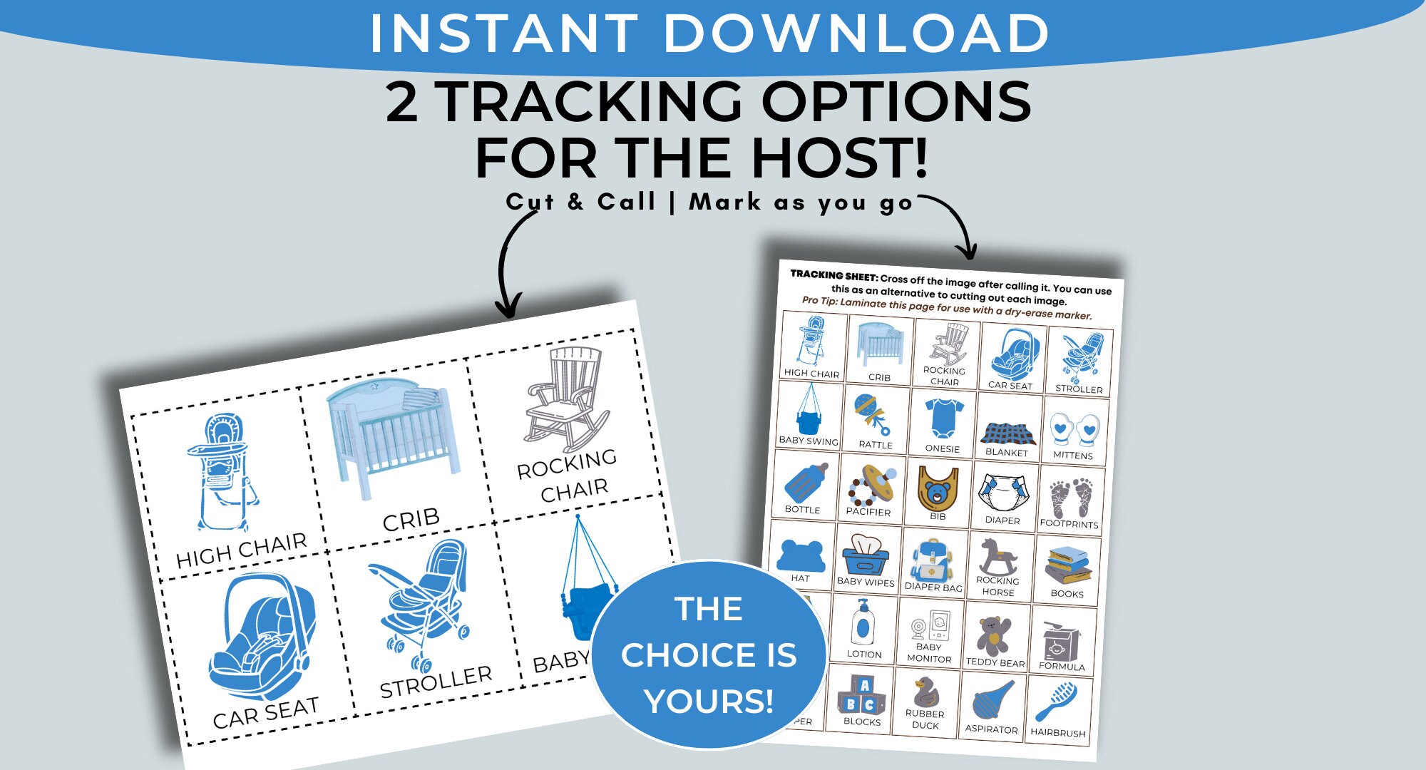 30 Blue Baby Shower Bingo Game Cards Printable, Blue Theme Baby Shower ...