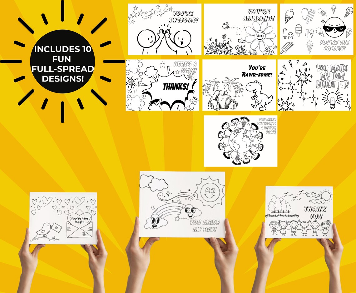 20 Printable Thank You Coloring Cards, Teacher Appreciation Card, DIY ...